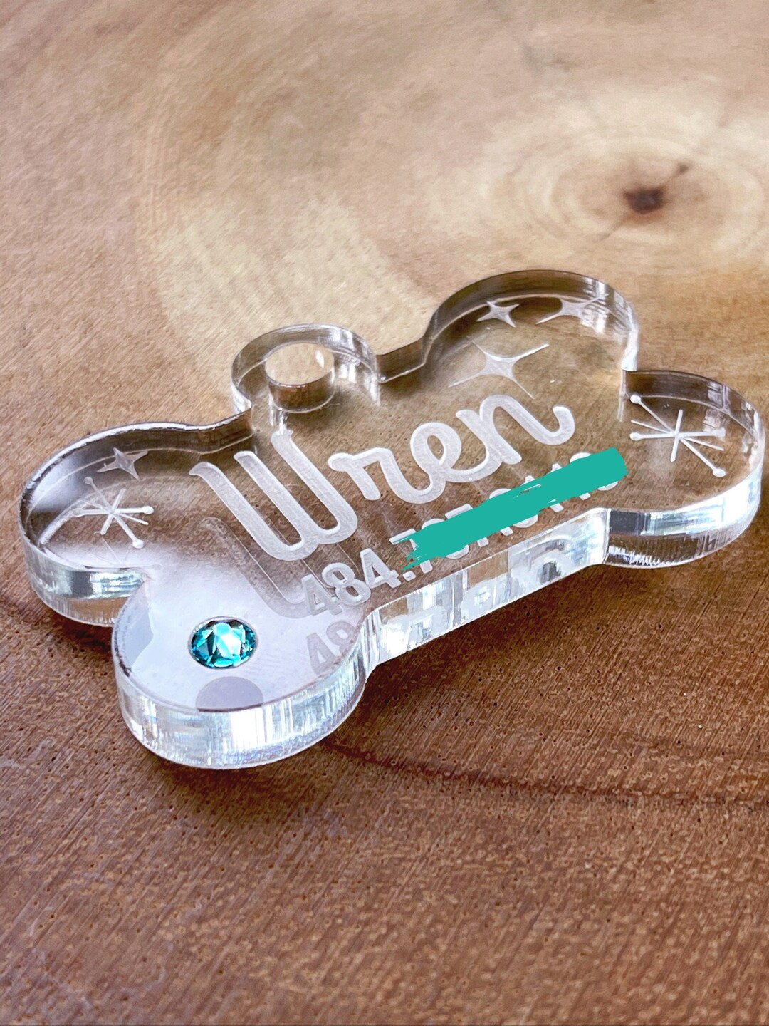 Retro Theme Dog Name Tag, Thick Acrylic Dog Bone ID Tag With Swarovski ...
