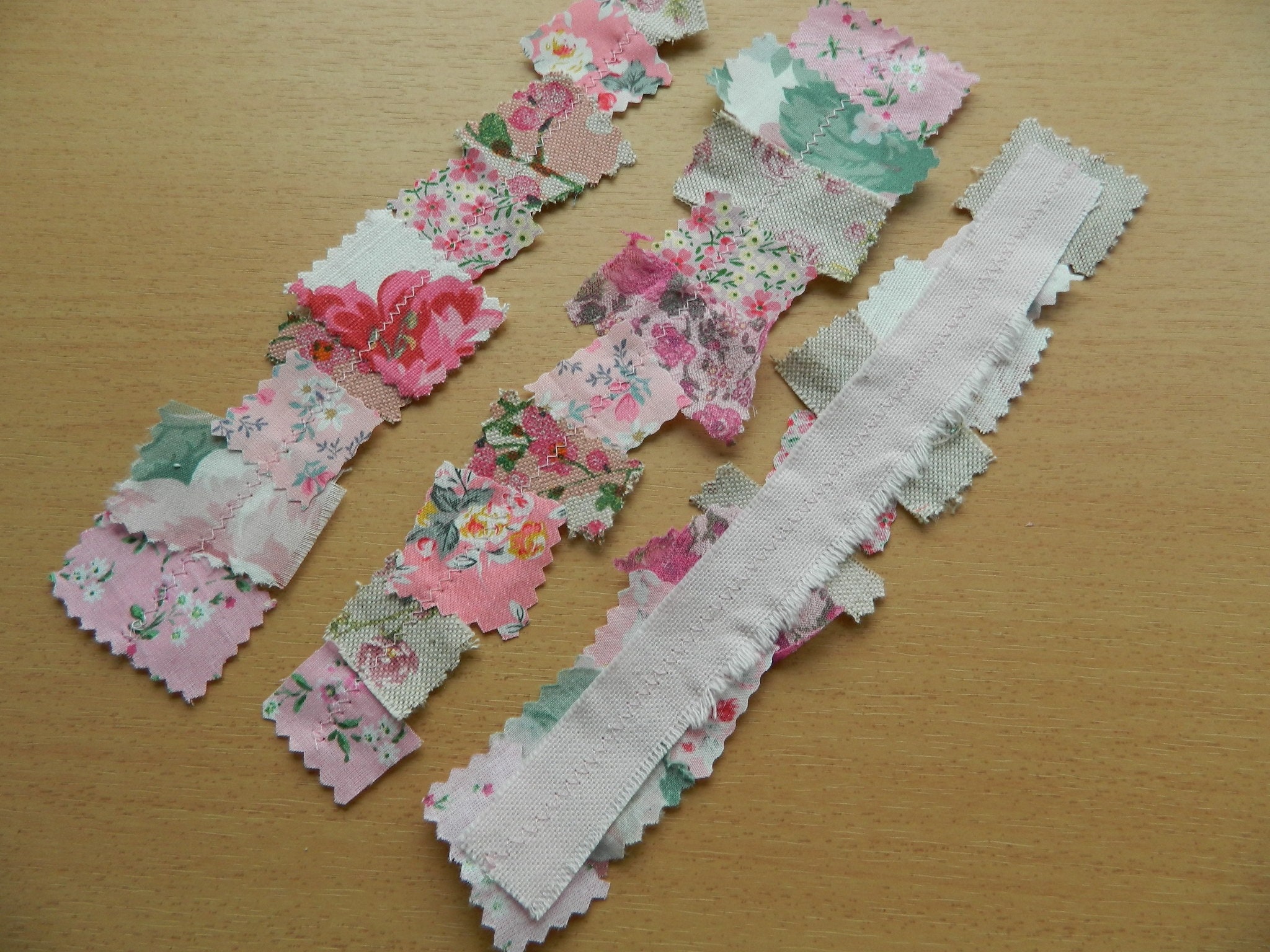 3 Fabric Snippet Strips, Pink Scrap Fabric Embellishments Junk Journals ...