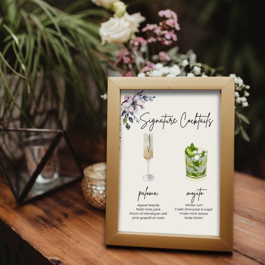 Signature Drink Sign Wedding, Modern Editable Drink Menu Party ...