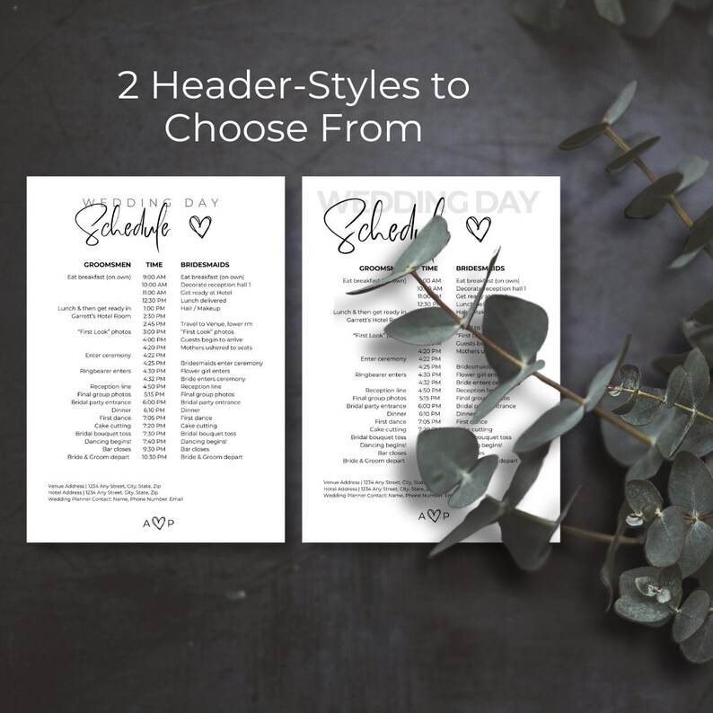 Wedding Day Details Template, Wedding Party Timeline, Schedule, Bridal ...