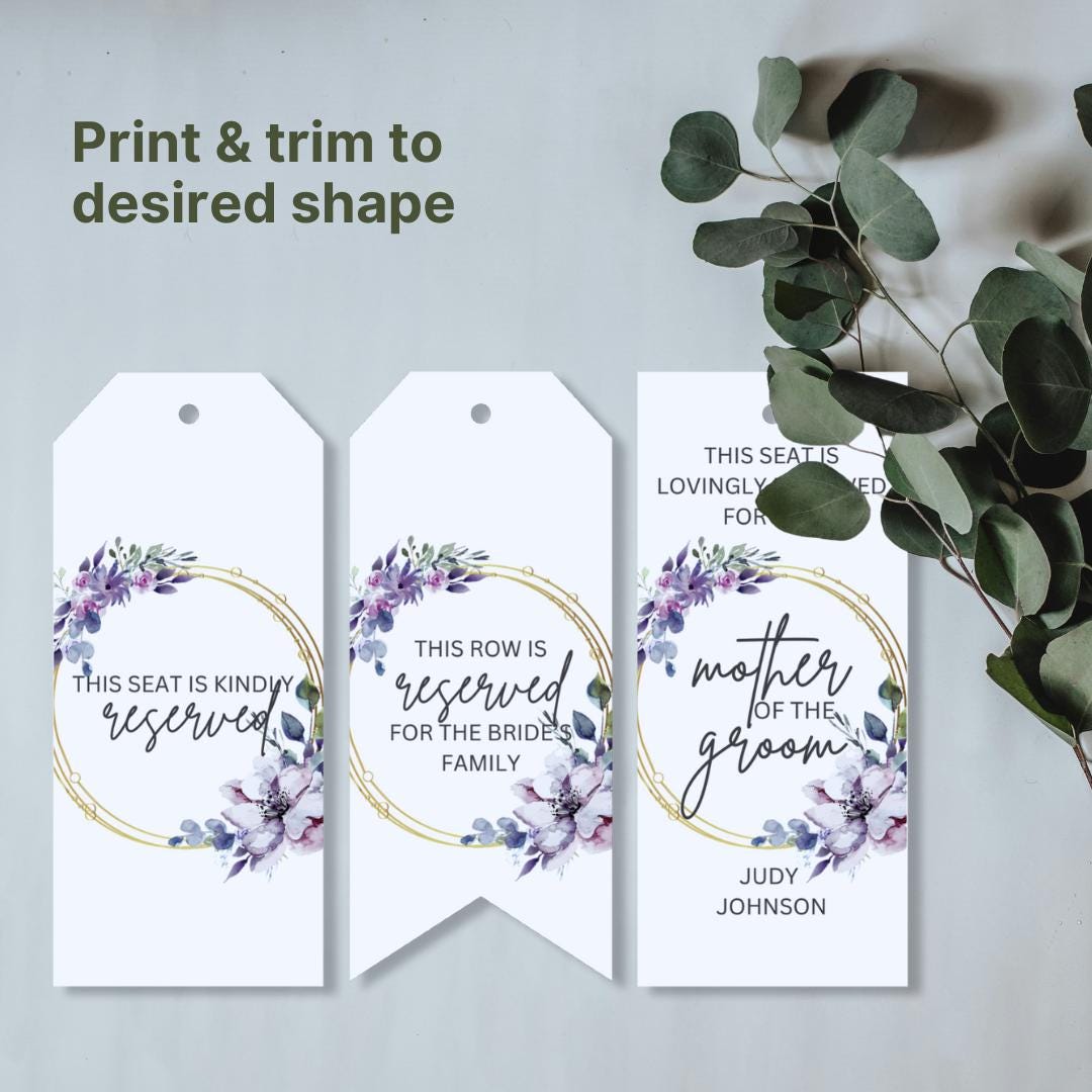 Editable Seating Tag Template, Reserved Chair Tag, Printable Wedding ...