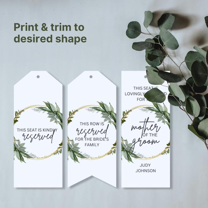 Editable Seating Tag Template, Reserved Chair Tag, Printable Wedding ...