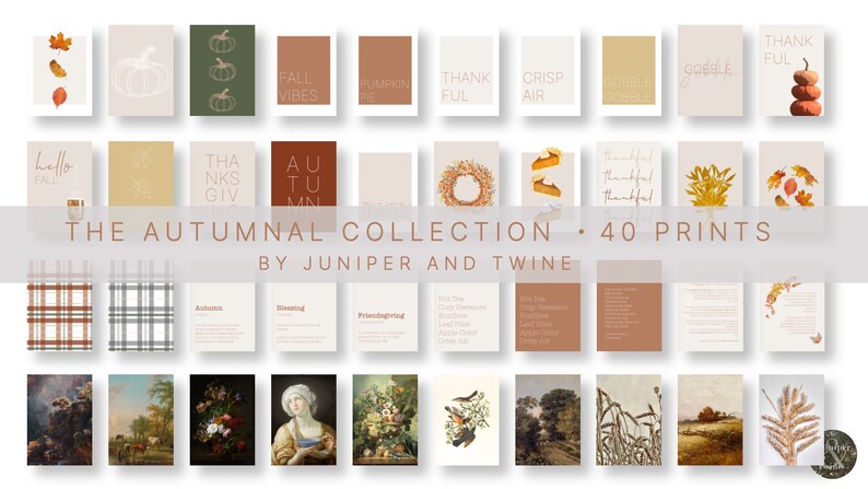 Fall Prints Bundle, Set of 40, Autumnal Printable Art, Pumpkin ...