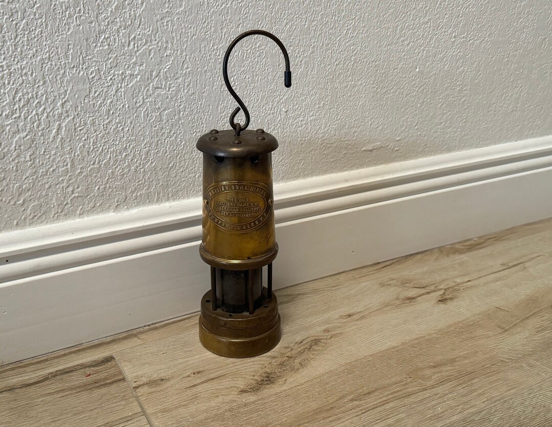 Vintage British Coal Mining Lamp With Hanging Hook Brass Aberaman ...