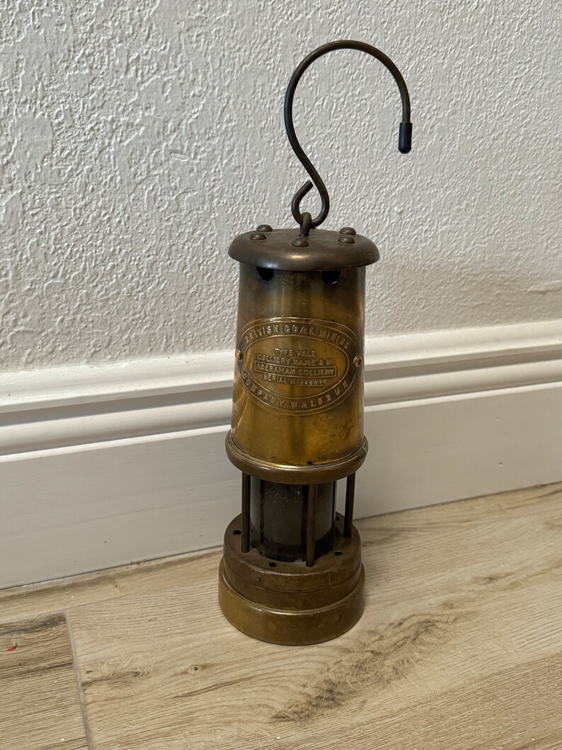 Vintage British Coal Mining Lamp With Hanging Hook Brass Aberaman ...
