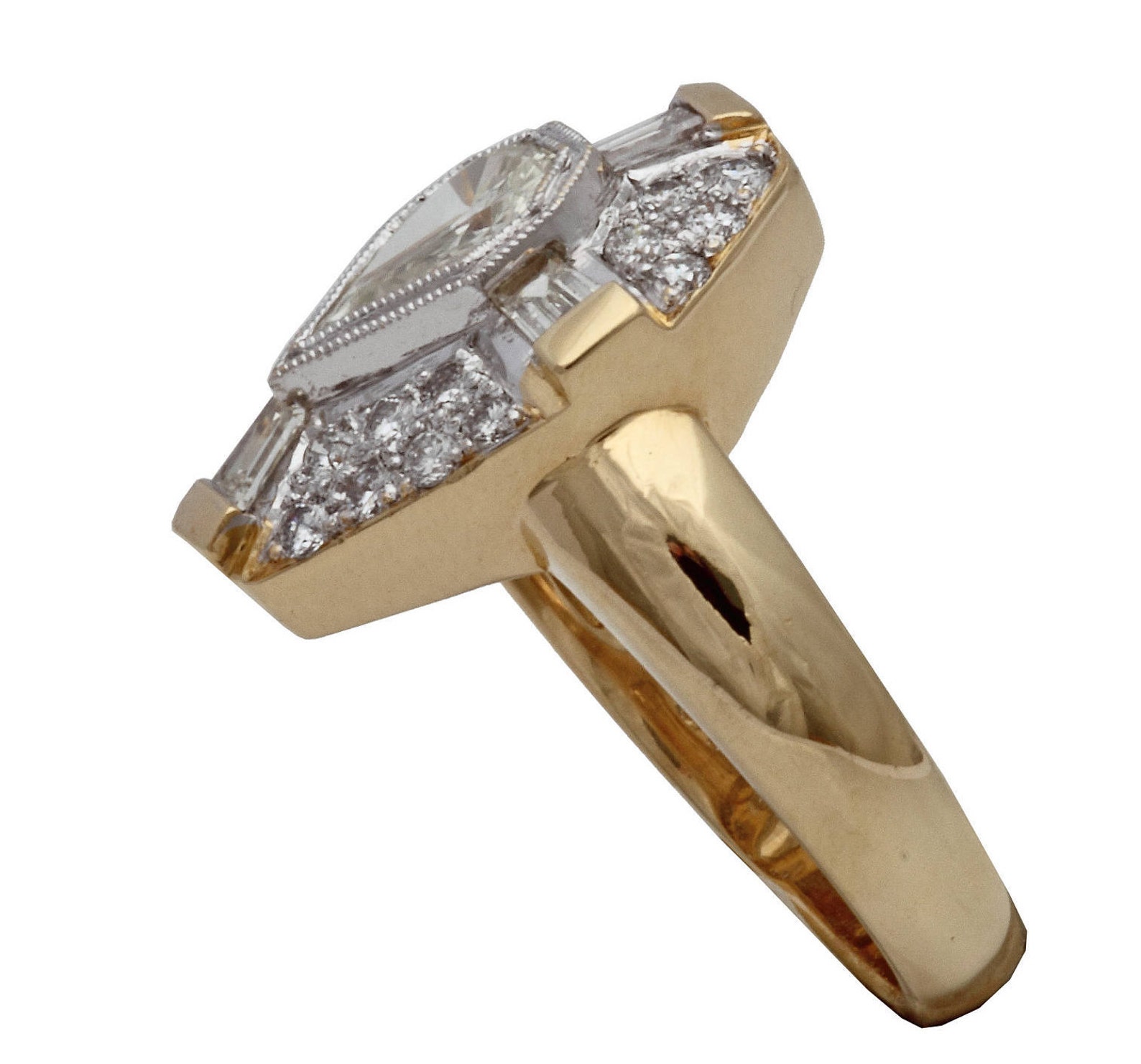 18kt Yellow Gold Bezel Set Diamond Ring With 1 36cts With Pave Etsy