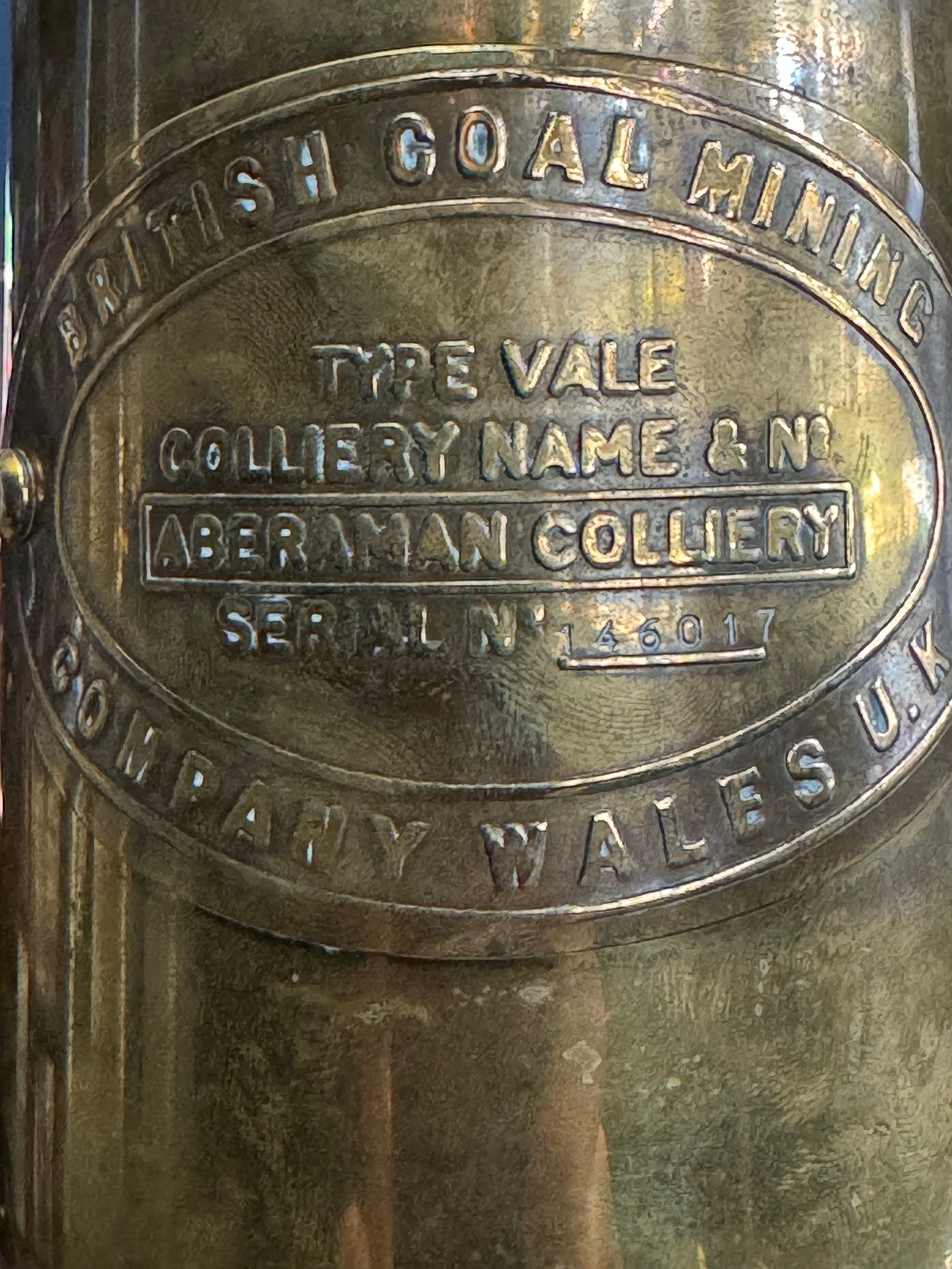 Vintage British Coal Mining Lamp With Hanging Hook Brass Aberaman ...