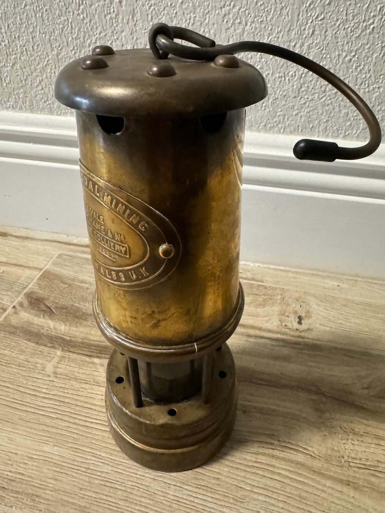 Vintage British Coal Mining Lamp With Hanging Hook Brass Aberaman ...