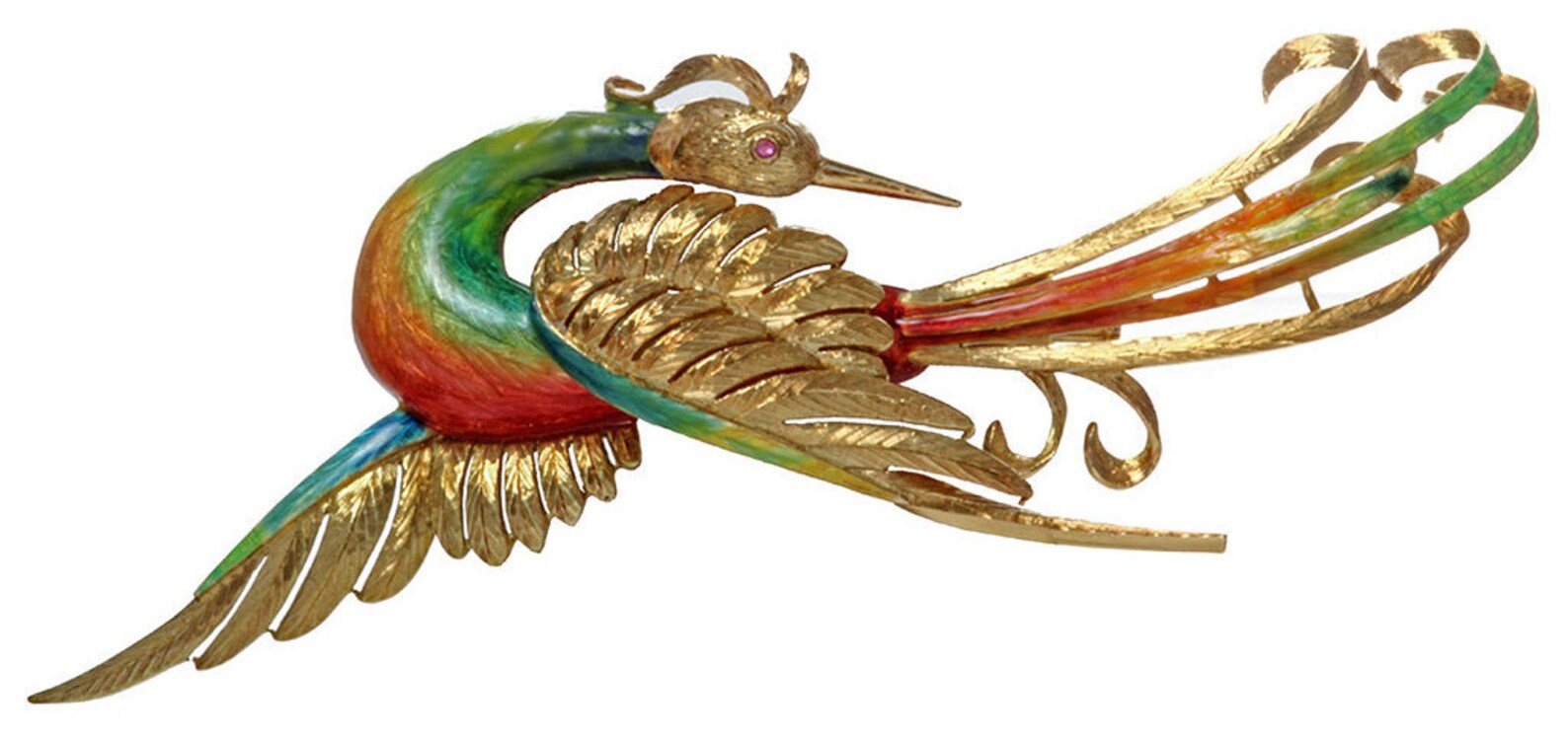 Beautiful Brooch of Bird 18kt Yellow Gold and Colored Enamel. - Etsy