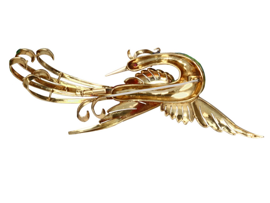 Beautiful Brooch of Bird 18kt Yellow Gold and Colored Enamel. - Etsy