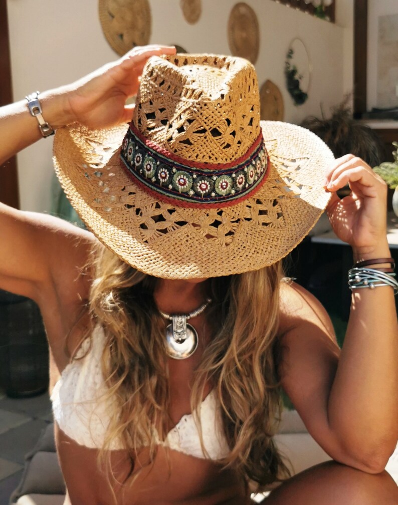Handmade Straw Sun Hats Boho Cowboy Hats for Women Bohemian - Etsy