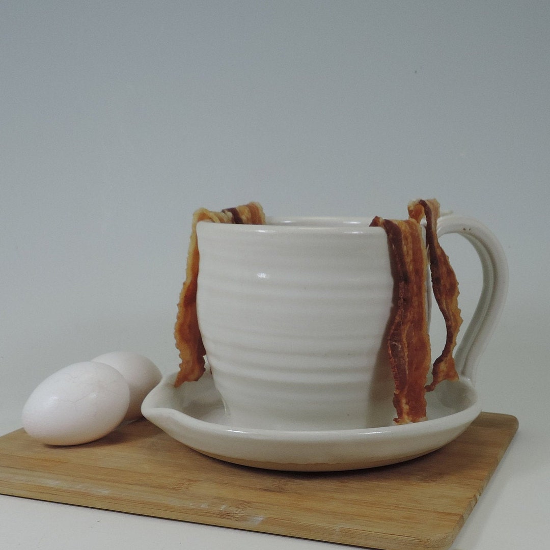 Bacon Cooker, White Glazed Pottery Handmade Microwave Bacon Cooker Mug ...