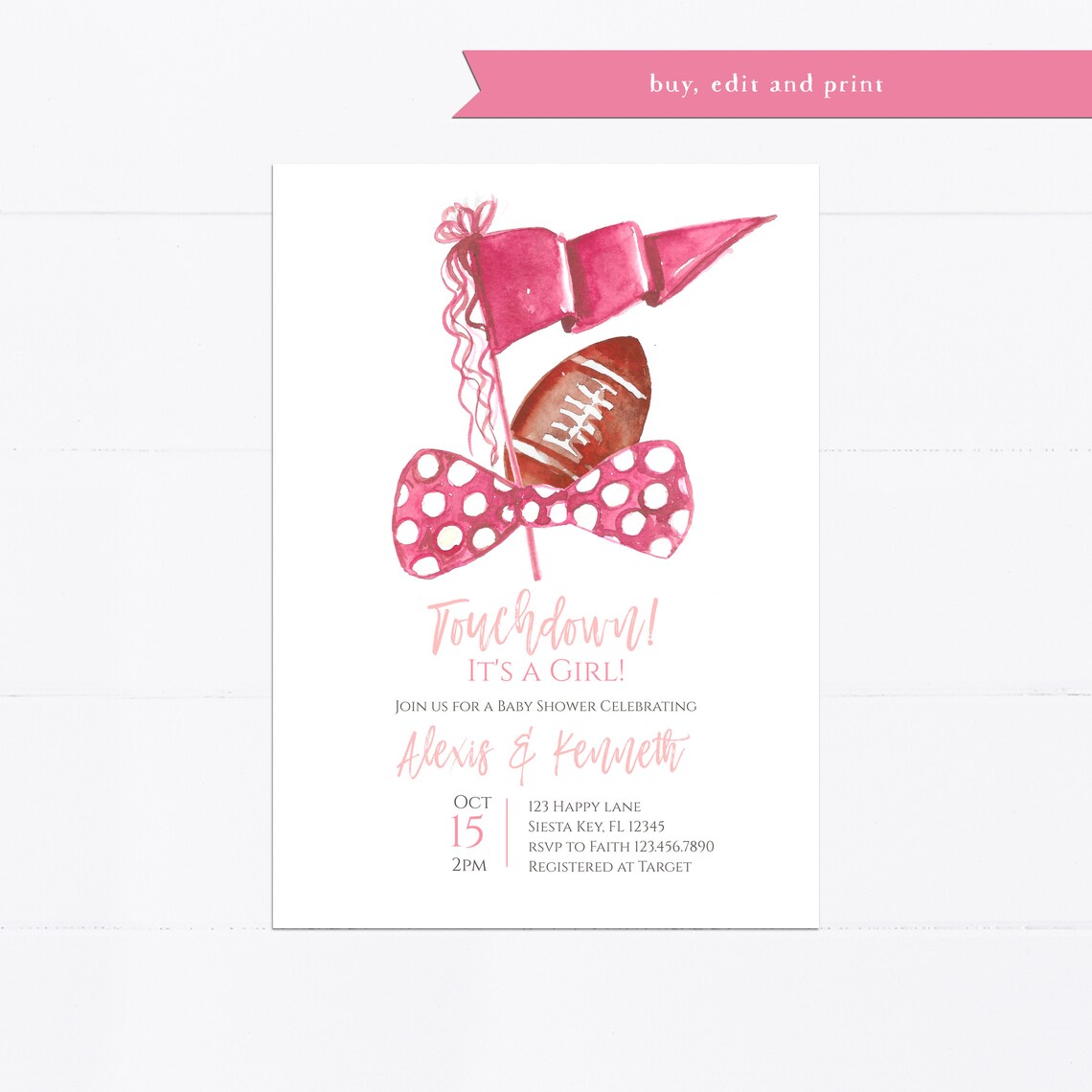 Baby Girl Pink Touchdown Football Baby Shower Invitation - Etsy