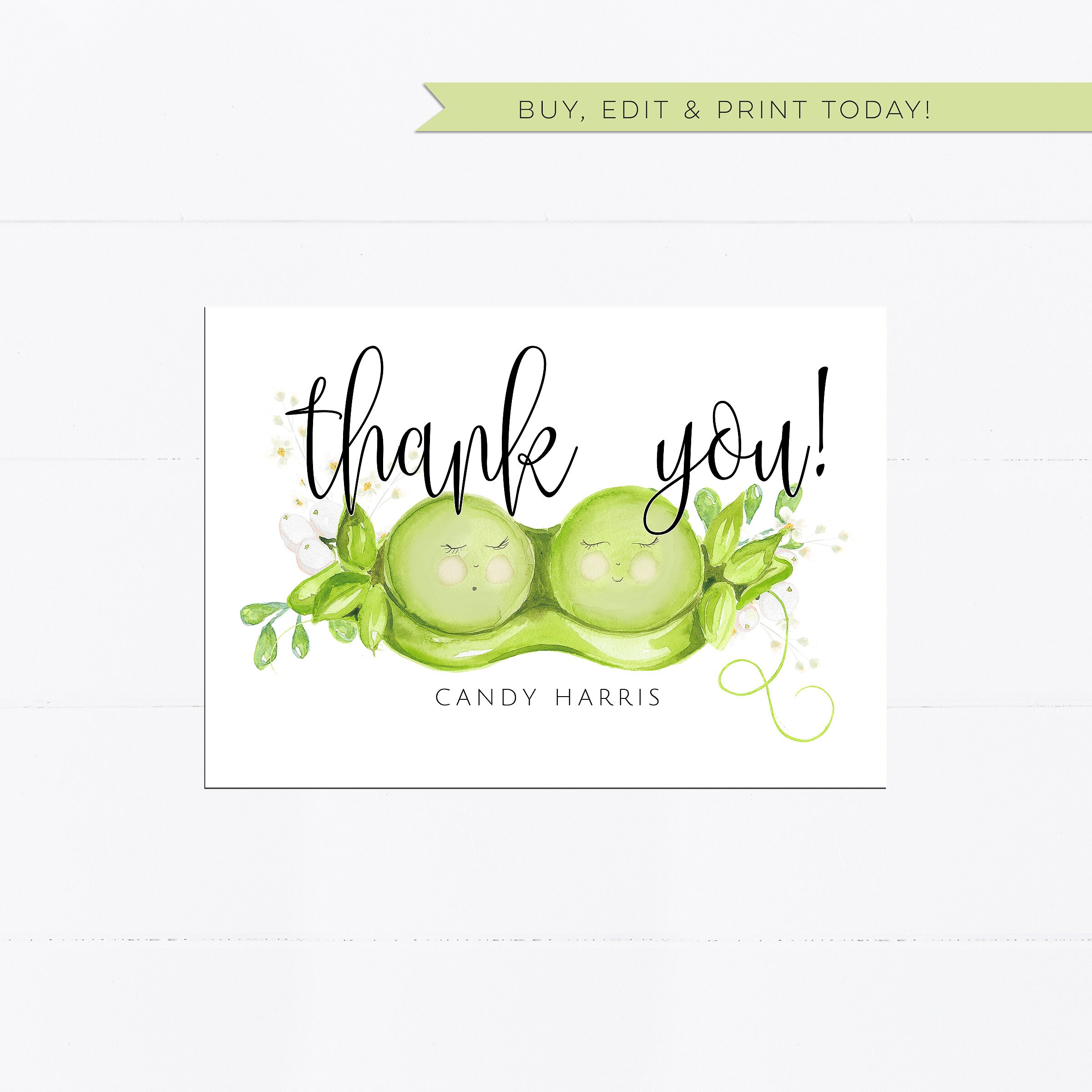Twins Two Peas in a Pod Thank You Card Editable Template | Etsy