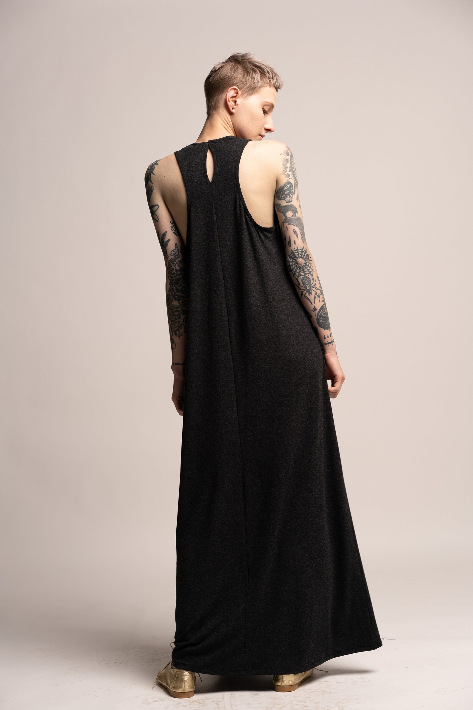 Gray Tank Dress A Line Dress Grey Maxi Dress Sleeveless - Etsy