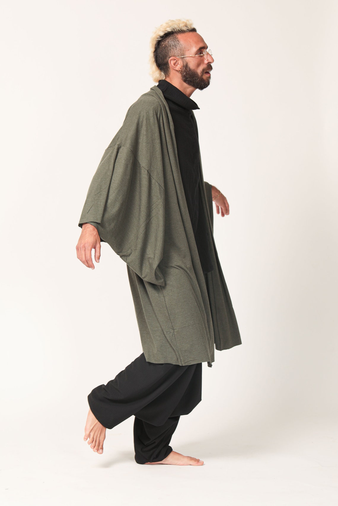 Unisex Green Haori Jacket, Men's Kimono Jacket, Japanese Kimono, Kimono ...