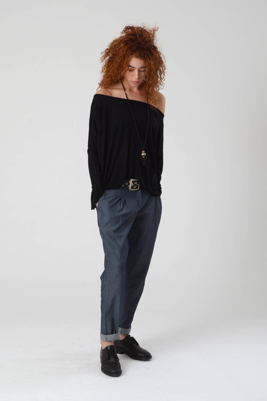 Black Tops Long Sleeve Top Boat Neck Top Oversize Wide Neck - Etsy