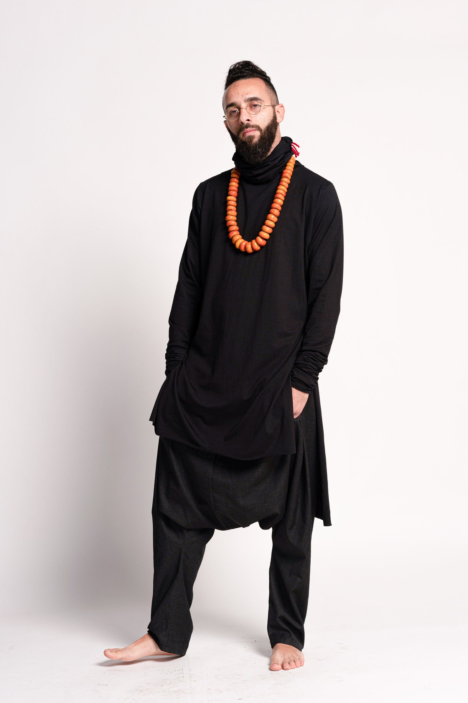 Black Turtle Neck Tunic Top, Men Long Shirt, Sustainable Urban Clothing ...