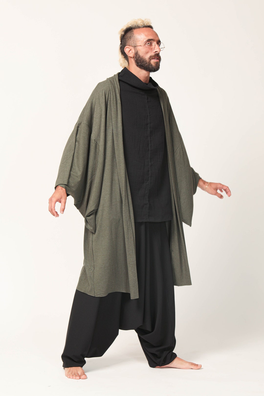 Unisex Green Haori Jacket, Men's Kimono Jacket, Japanese Kimono, Kimono ...