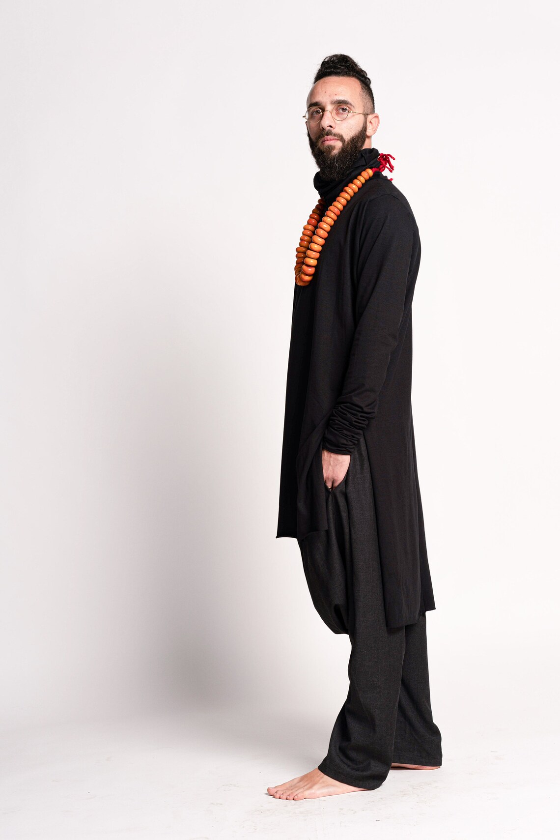 Black Turtle Neck Tunic Top Men Long Shirt Sustainable Urban - Etsy