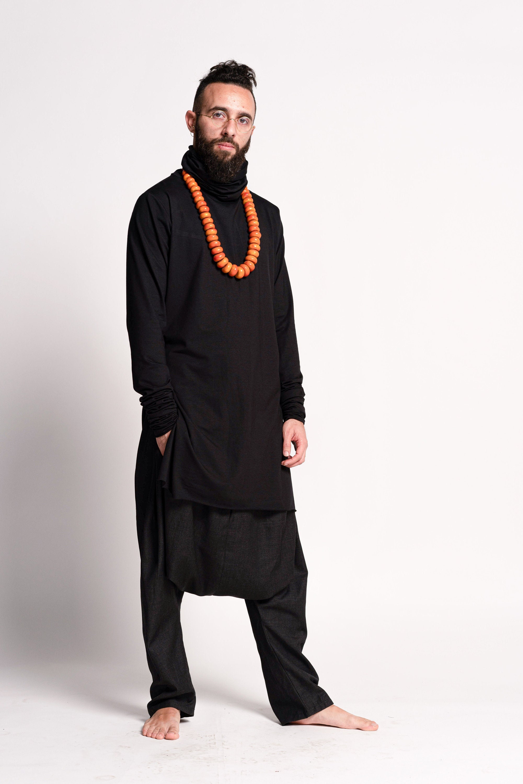 Black Turtle Neck Tunic Top, Men Long Shirt, Sustainable Urban Clothing ...