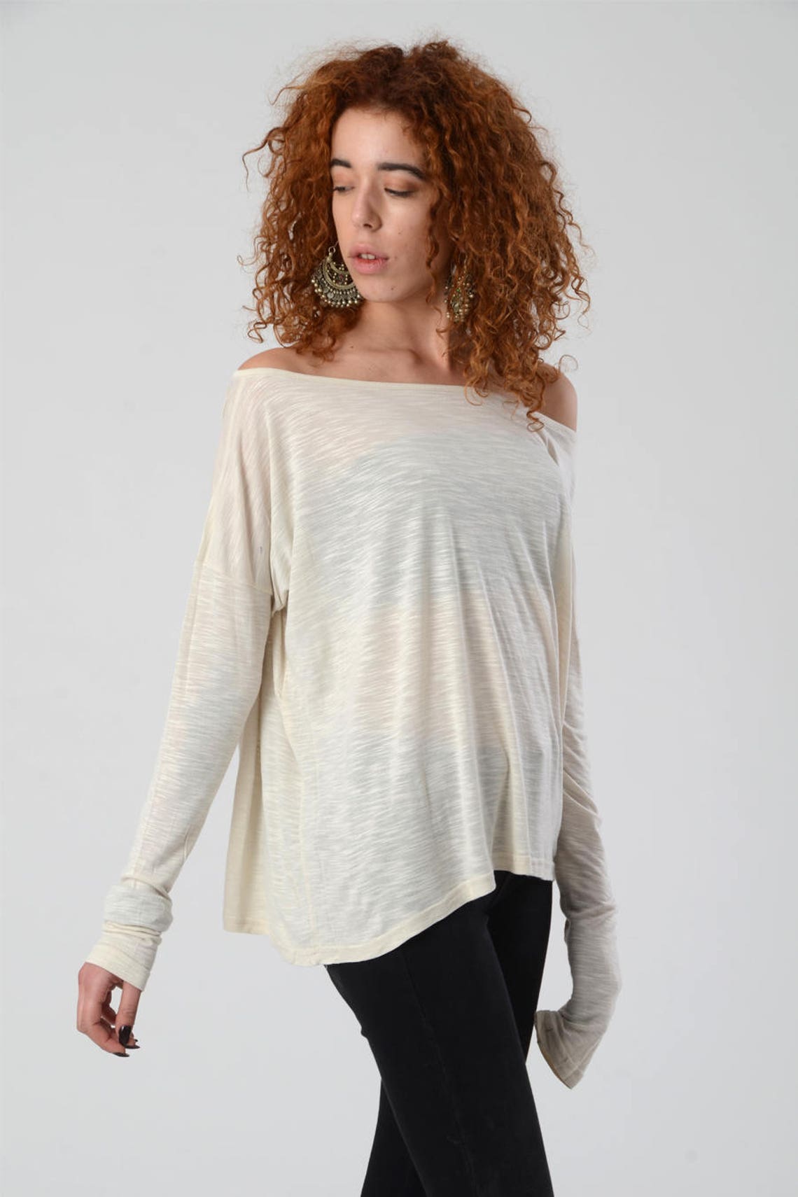 Wide Neck Shirt, Cream Top, Womens Top, Women's Clothing, Boho Top ...