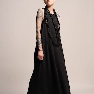 Gray Tank Dress, A Line Dress, Grey Maxi Dress, Sleeveless High Neck ...