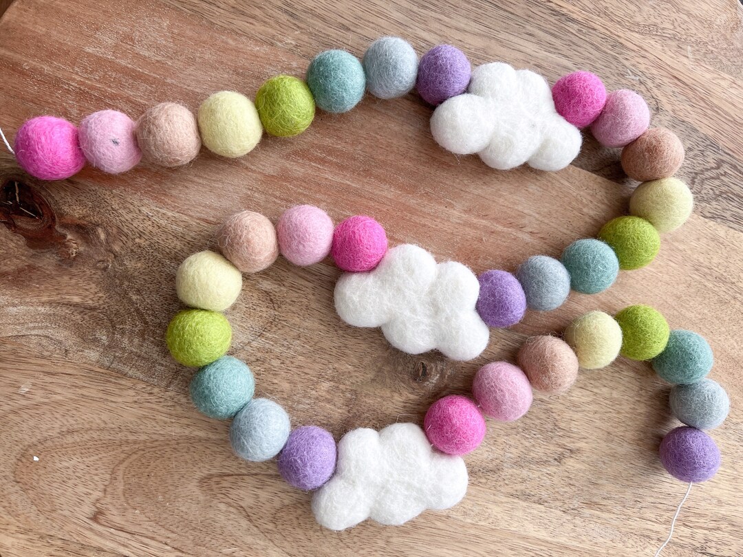 Rainbow and Cloud Felt Ball Garland - Etsy