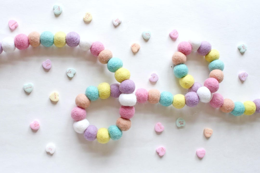Conversation Hearts Garland, Conversation Hearts Felt Ball Garland ...