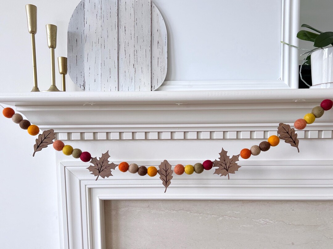 Fall Leaves Garland, Thanksgiving Felt Ball Garland, Autumn Decor ...
