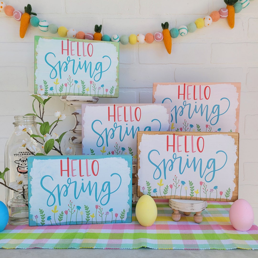 Hello Spring Sign | Easter Sign | Farmhouse Spring and Easter Decor - Etsy