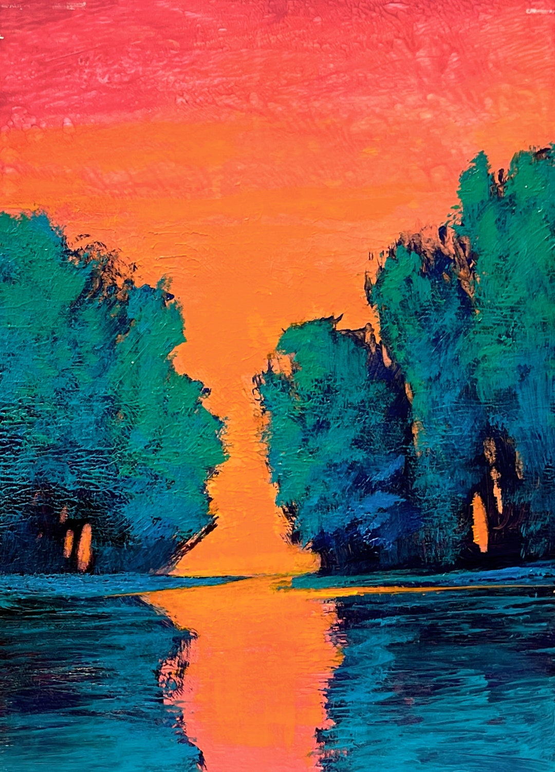 Sunset Landscape Painting Impressionist Glowing Sky Painting. - Etsy