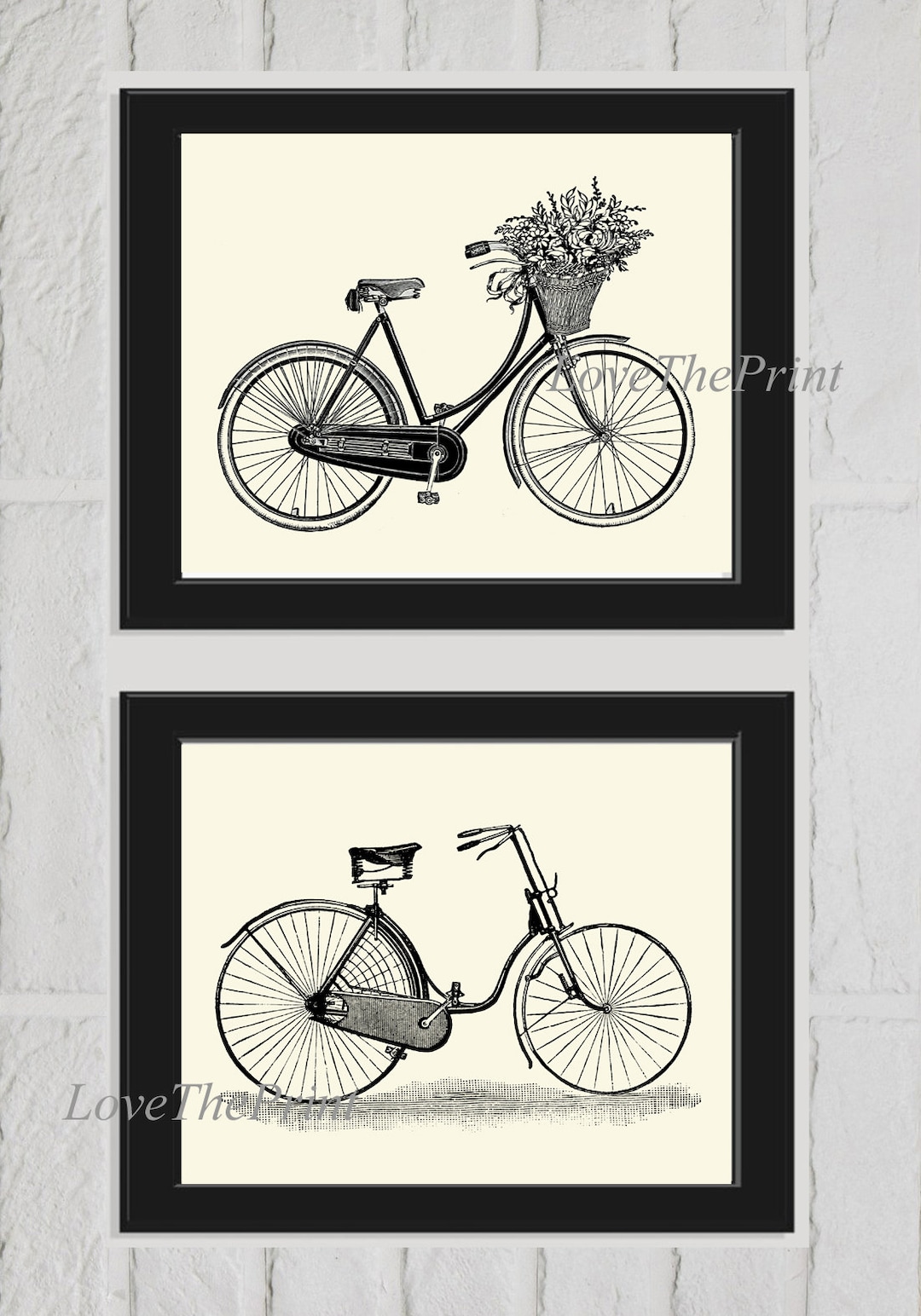 Vintage Bicycle Bike Print Set of 2 Prints Beautiful Antique ...