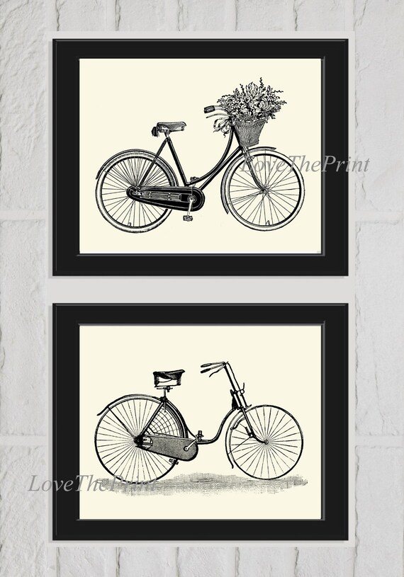 Vintage Bicycle Bike Print Set of 2 Prints Beautiful Antique | Etsy