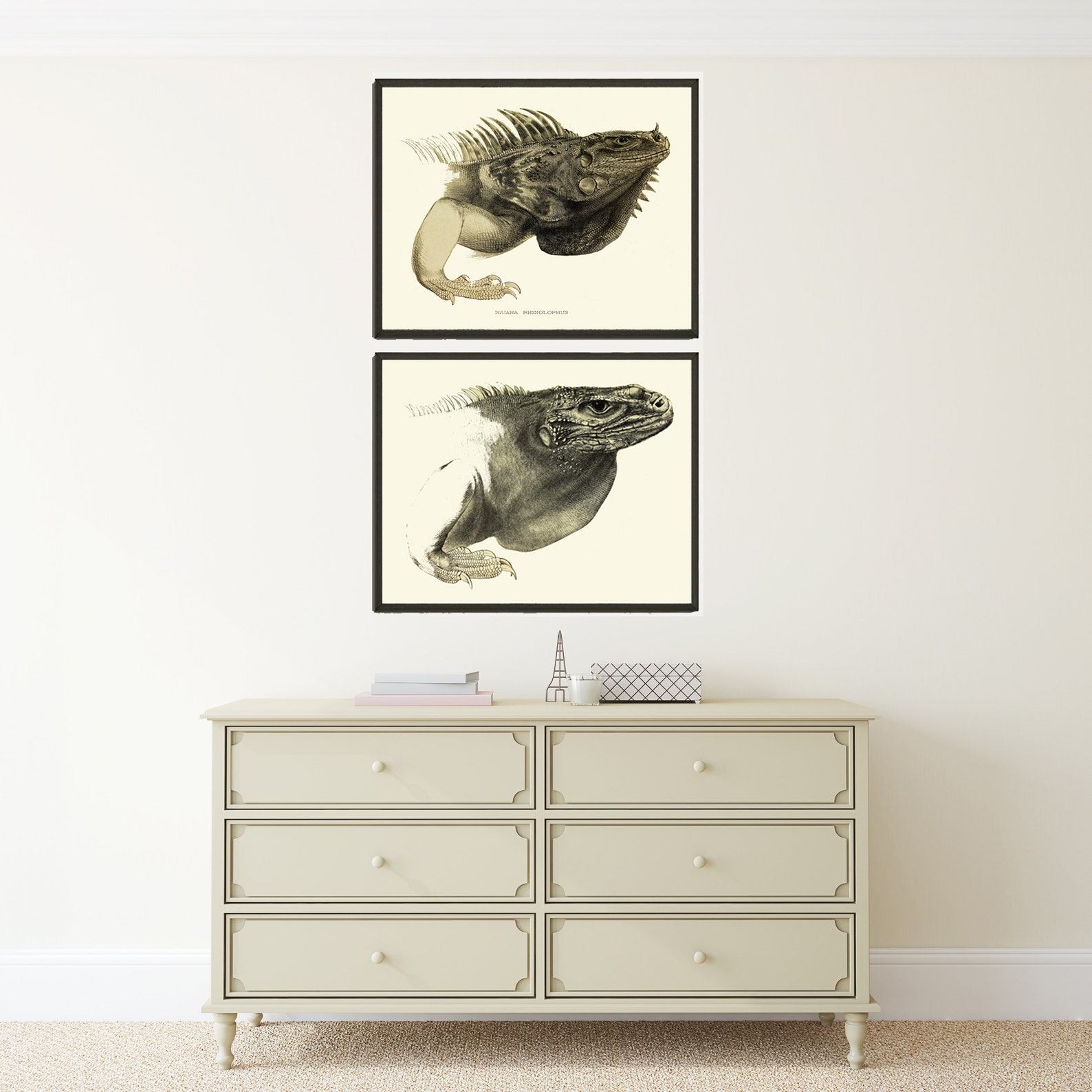 Iguana Print Set of 2 Beautiful Lizards Pet Tropical Nature ...