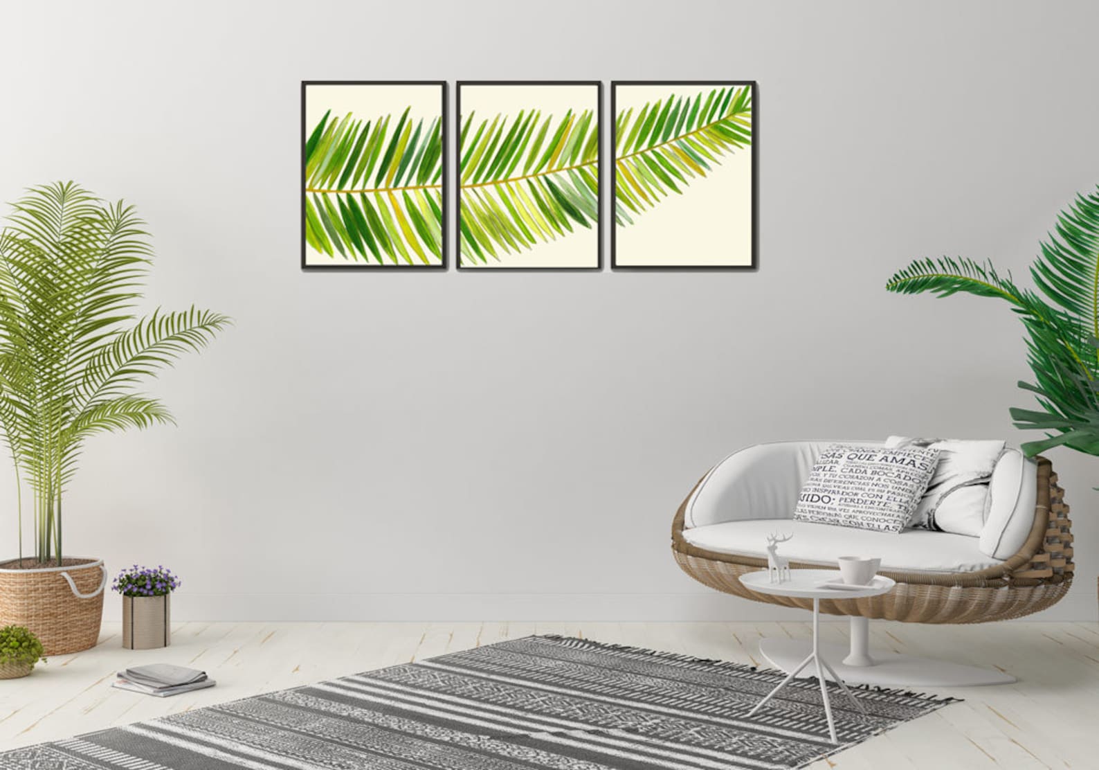 Palm Tree Leaf Print Wall Art Set of 3 Prints Beautiful | Etsy
