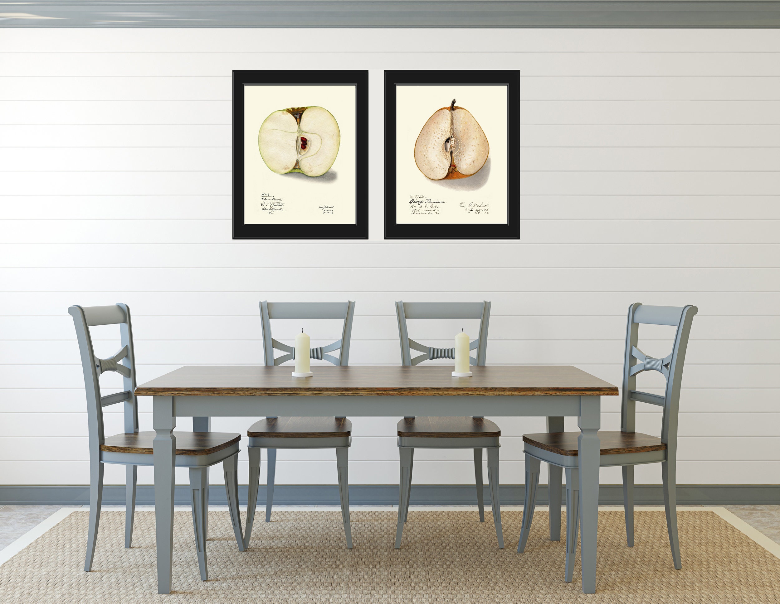 Apple and Pear Botanical Print Set of 2 Beautiful Garden Fruit | Etsy