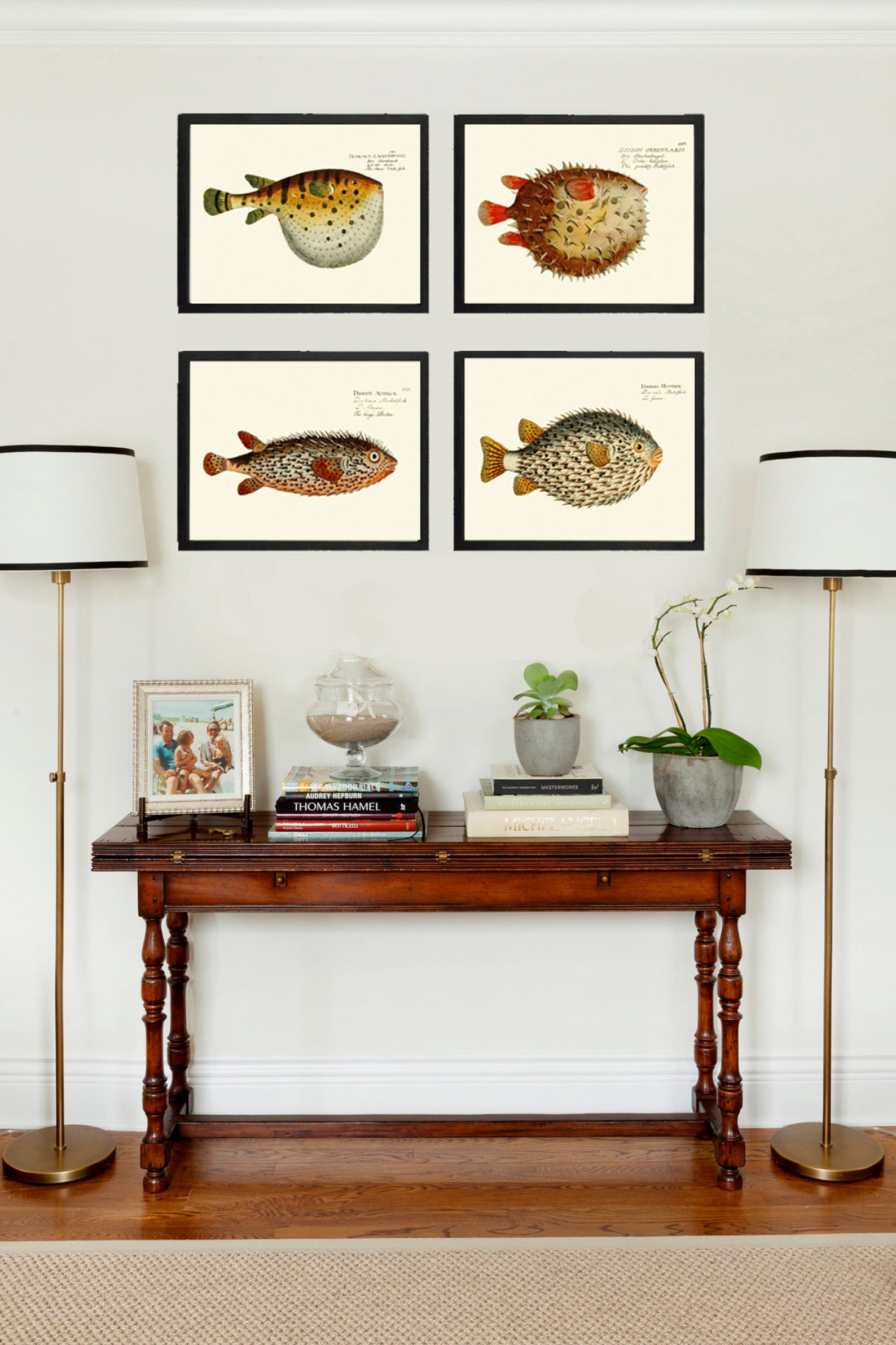 Tropical Fish Print Set of 4 Prints Beautiful Tropical Antique Puffer ...