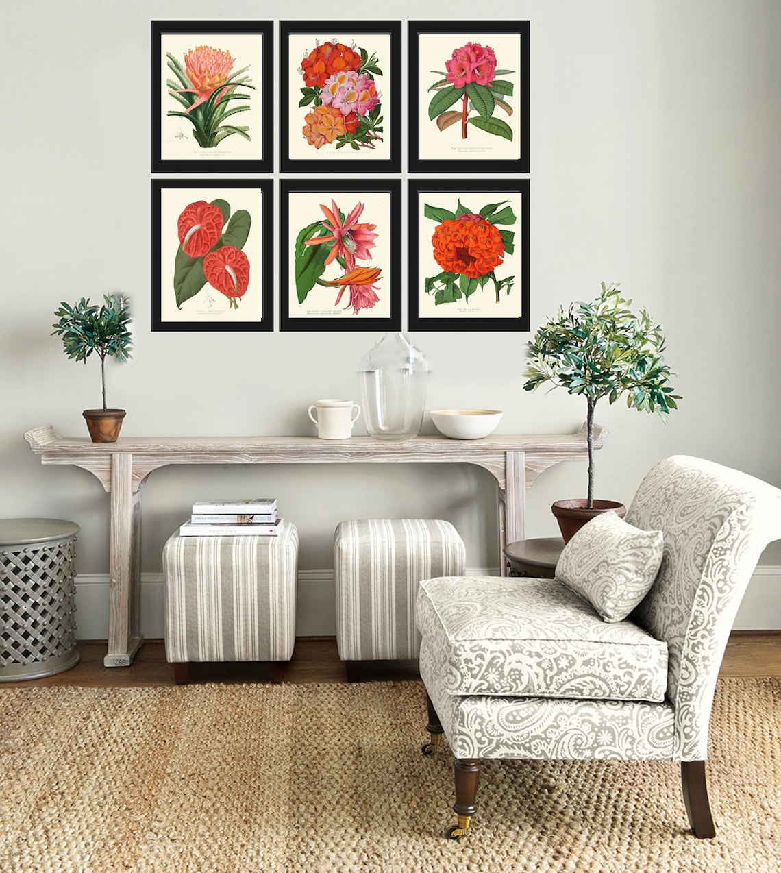 Botanical Tropical Flowers Art Print Set of 6 Beautiful - Etsy