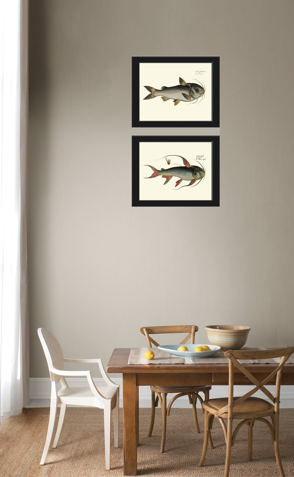 Catfish Fish Print Set of 2 Beautiful Antique Vintage Lake River Nature ...