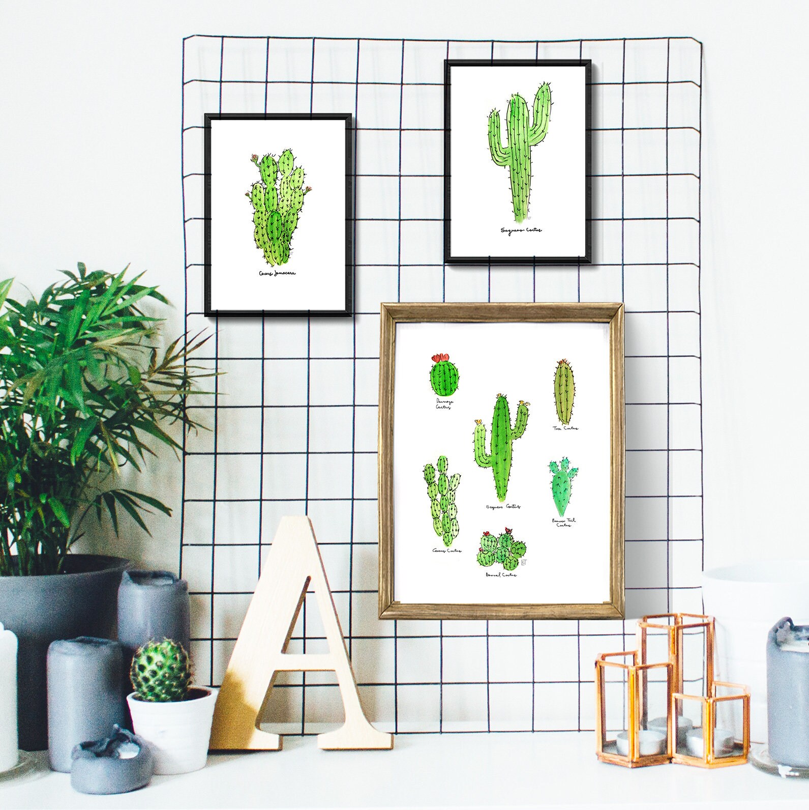 Set of Three Cacti Wall Prints in Size 8.5 X 5.5" - Etsy