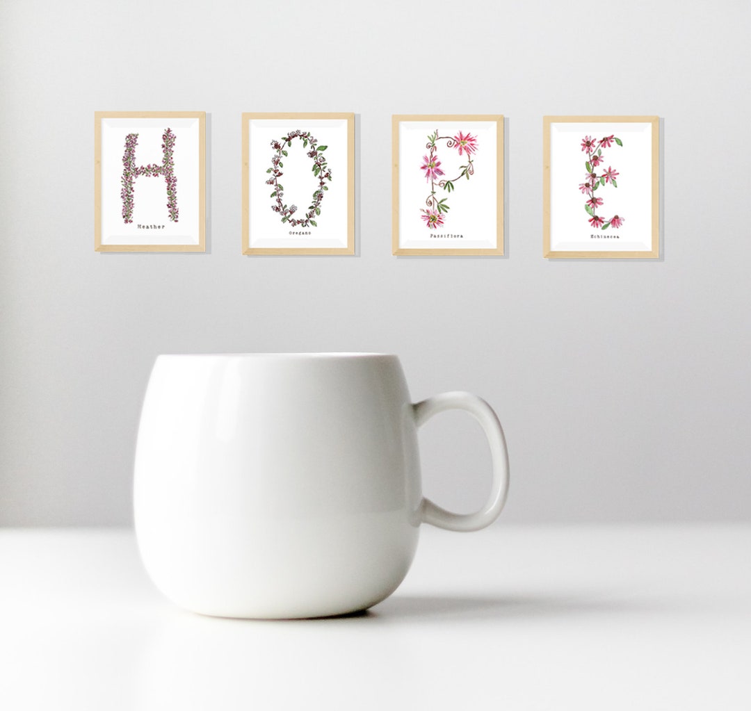 Four Floral Alphabet Letter Watercolor Print Gift Set | Personalizable ...