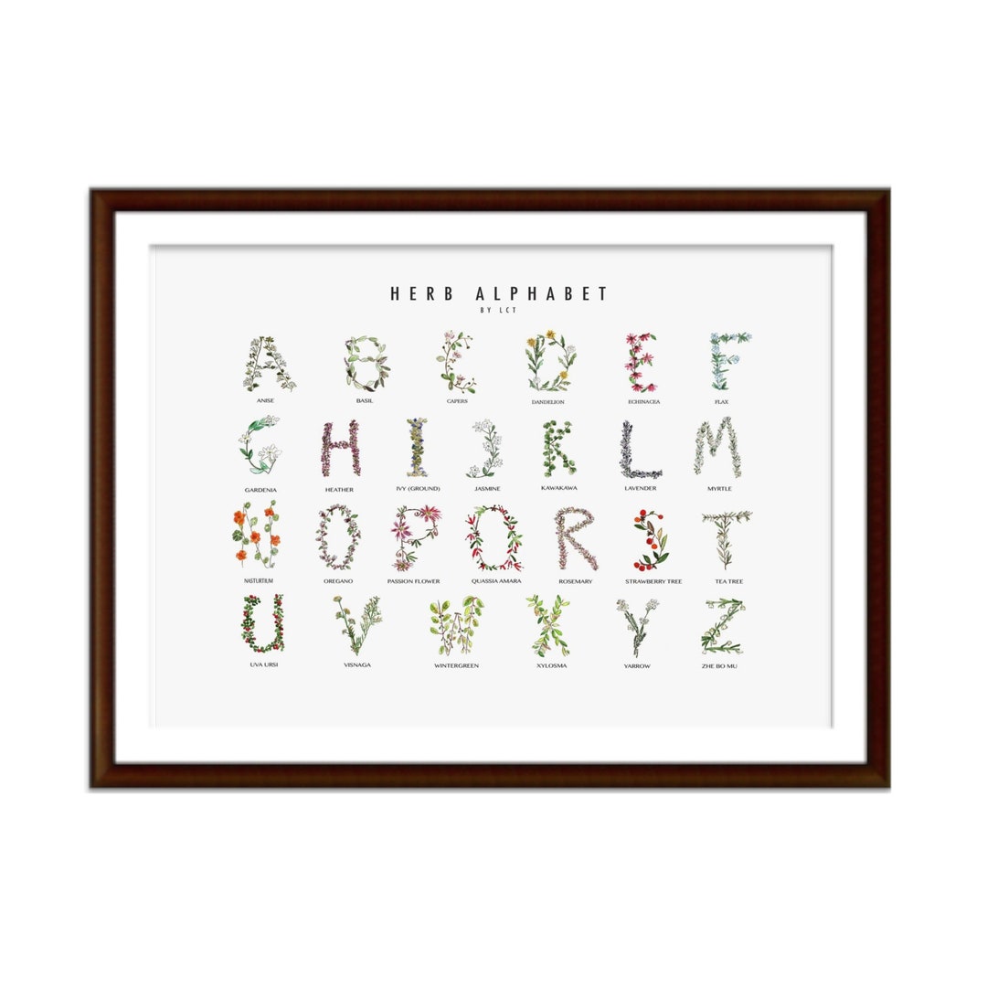 Watercolor Alphabet Shaped Herb Letter Design White Giclee Fine Art ...