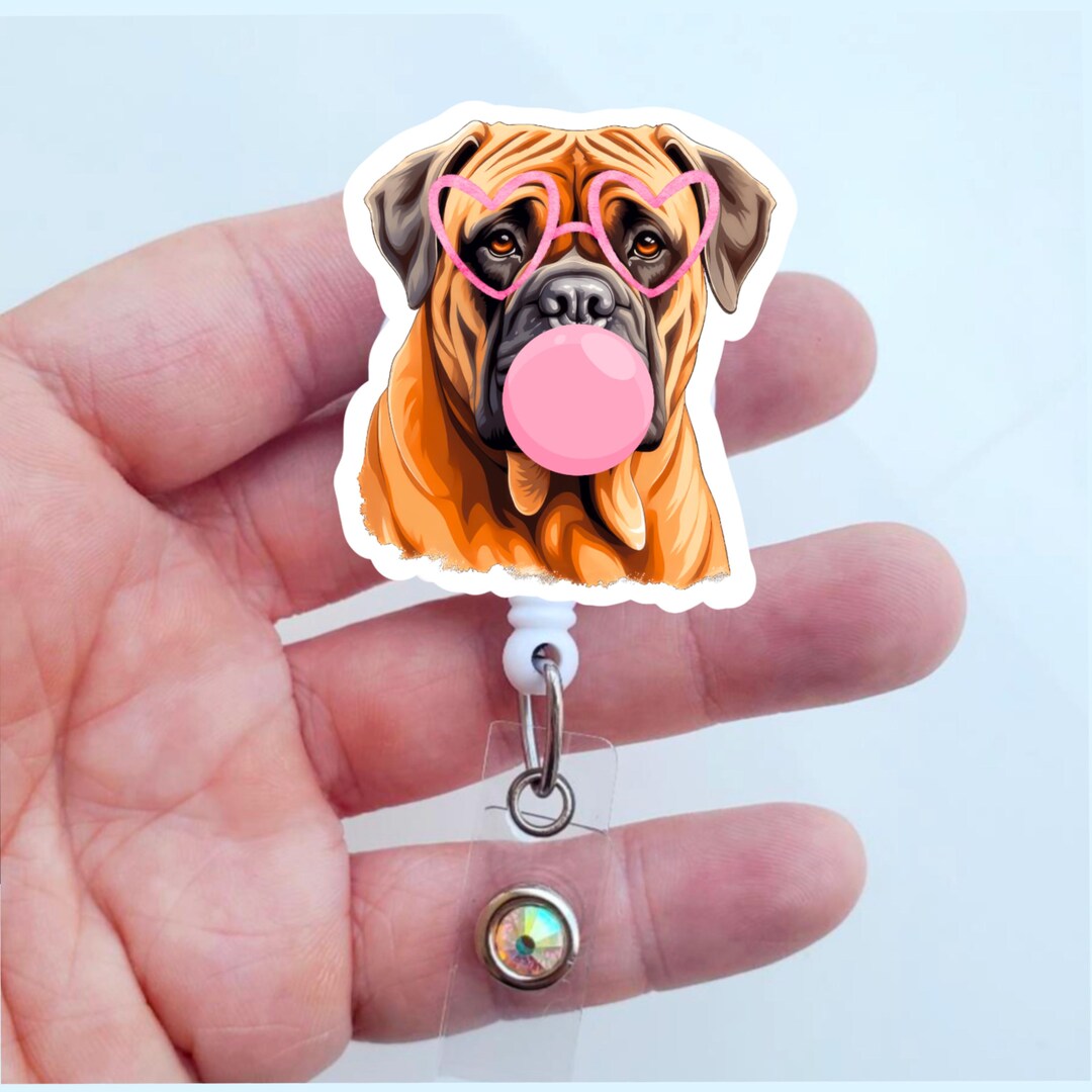 Mastiff Badge Reel | Cute Mastiff Badge | Bubble Gum Dog Badge | Badge ...