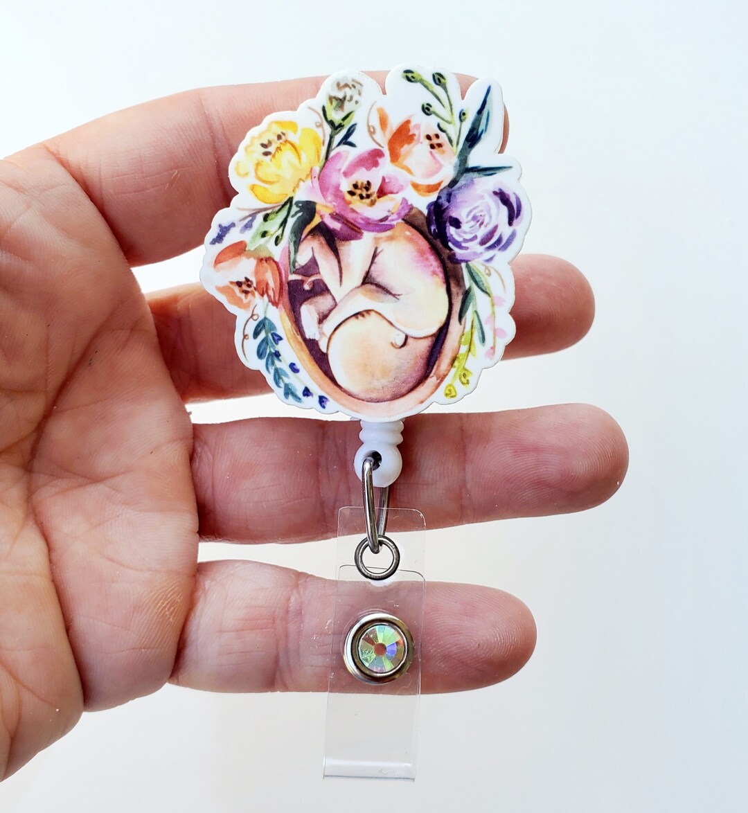 Gift for Labor and Delivery Nurse | Floral Fetus Badge ID Holder | L&D ...