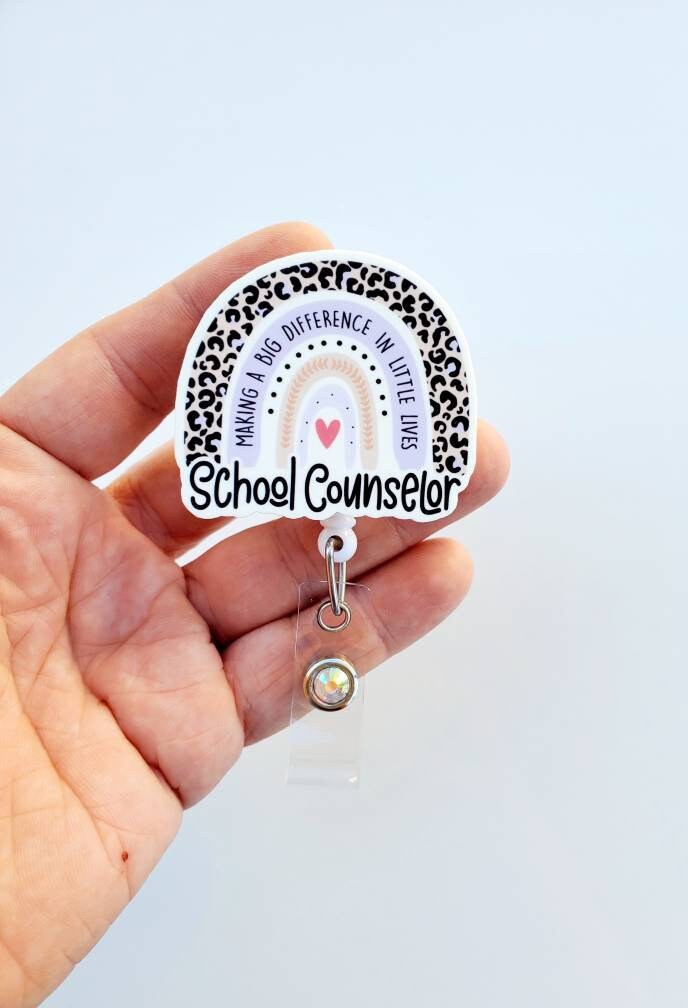 School Counselor Badge School Counselor Badge Reel Rainbow - Etsy
