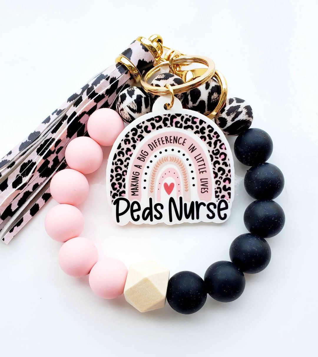 Peds Nurse Wristlet | Peds Nurse Bangle Keychain | Silicone Beed ...