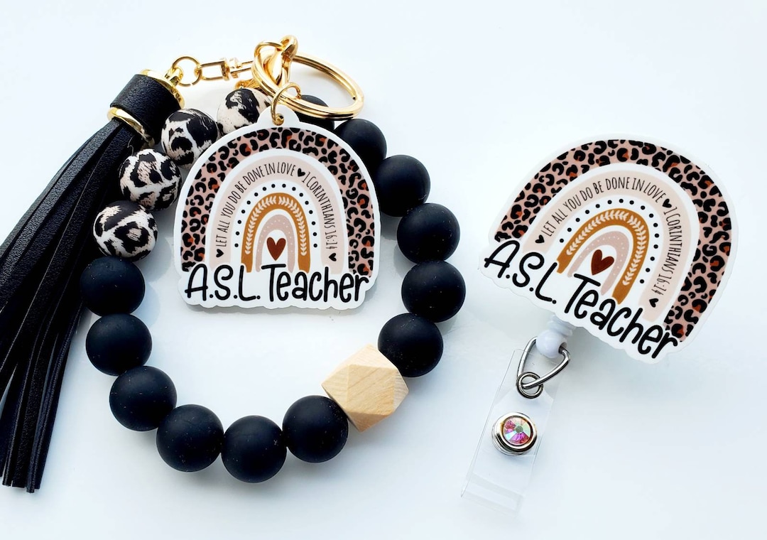 Asl Teacher Wristlet | American Sign Language Teacher | Wrist Keychain ...
