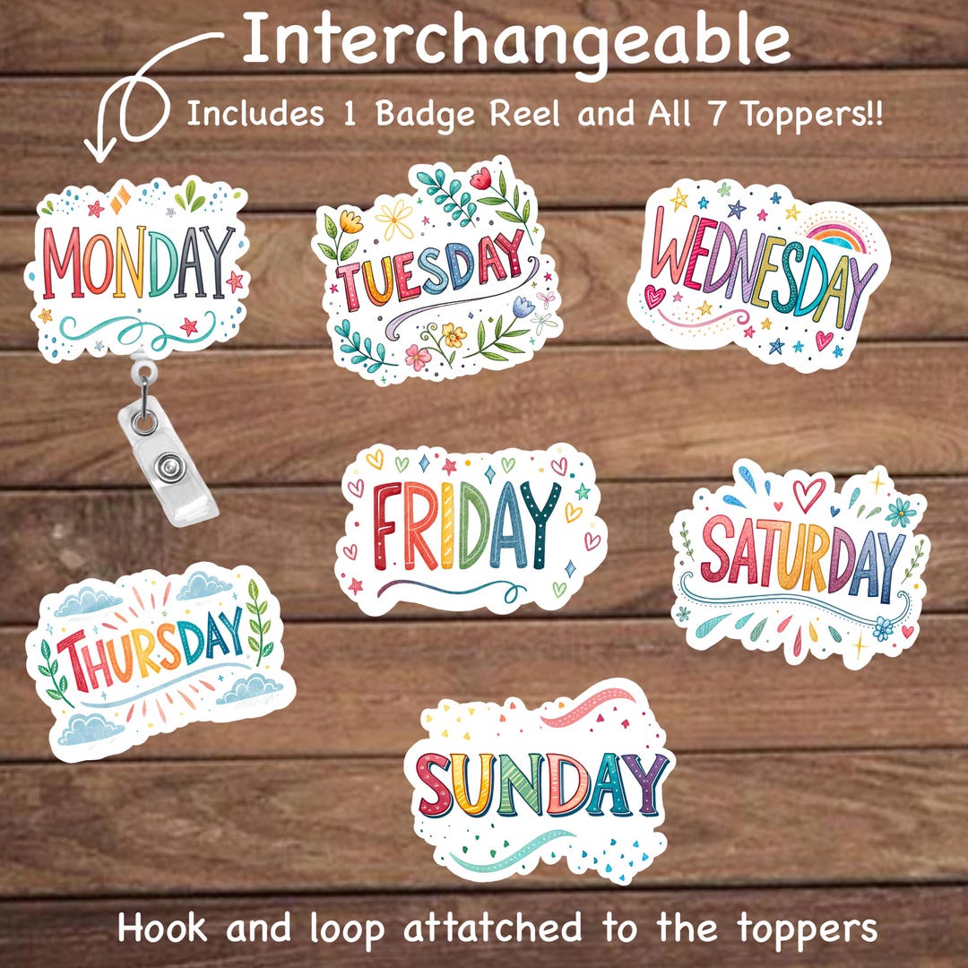 Days of the Week Badge Reel Set | Nurse Badge ID Holder | Work Badge ...