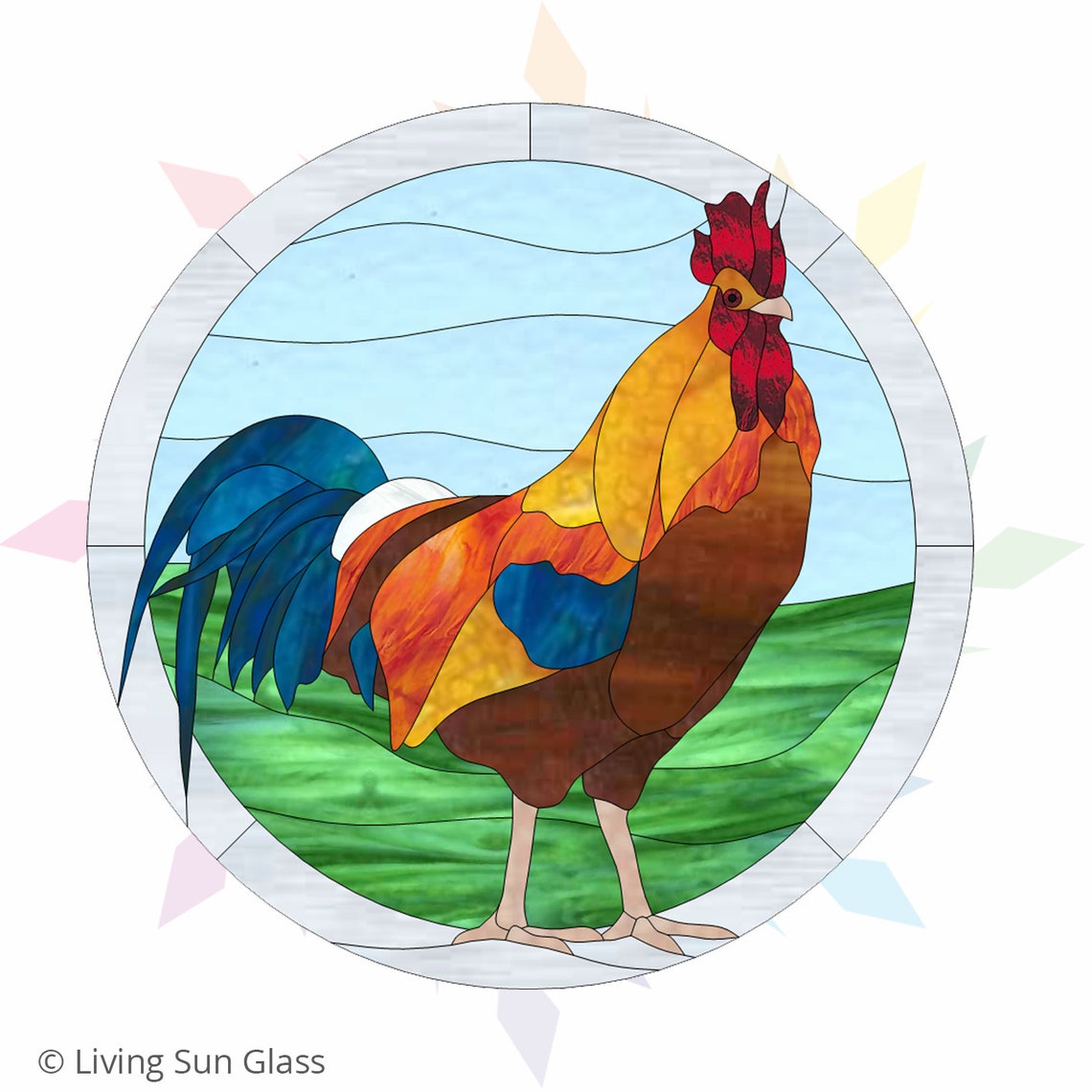 Rooster Pattern Stained Glass Panel Printable Pattern Digital - Etsy